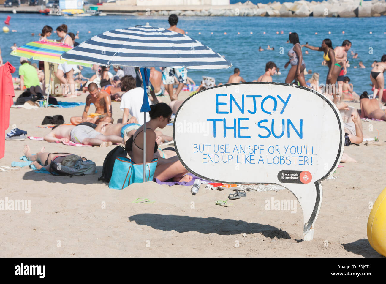 Warning of sunburn,using suncream,UV, dangers,not sleeping on beach at ...