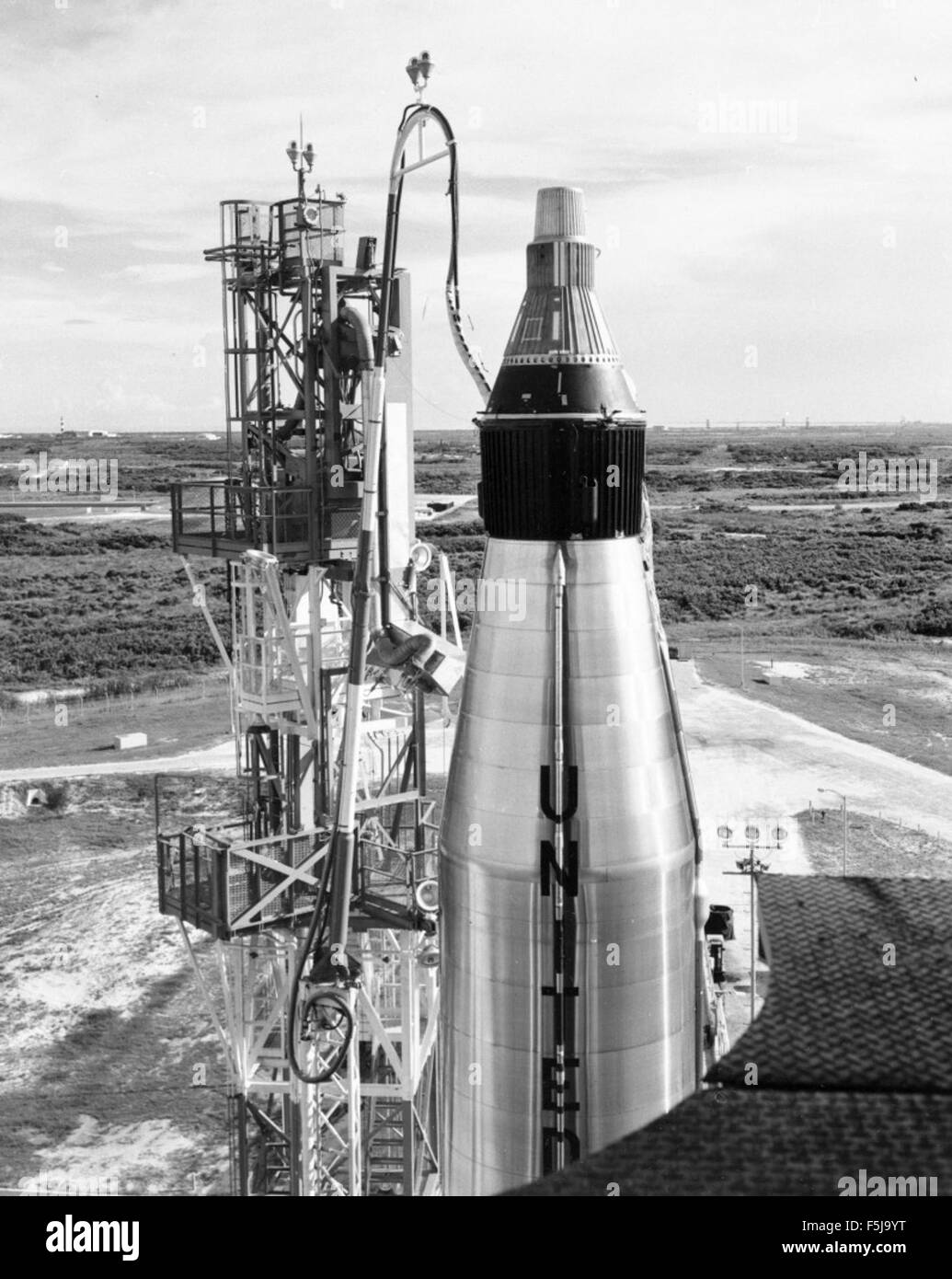 The Atlas 10D rocket is shown with the Mercury McDonnell space capsule ...