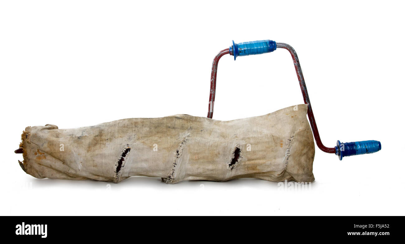 Old fishing drill on a white background Stock Photo - Alamy