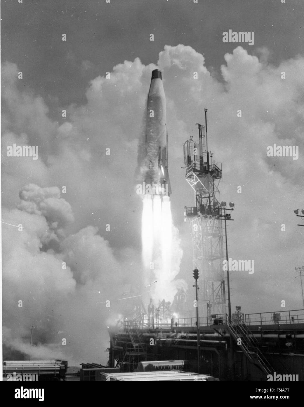 Atlas 11C rocket being launched from Pad 12, showing the missile's ...