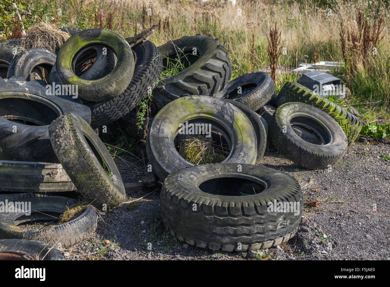 Discarded old car and lorry tyres Stock Photo - Alamy