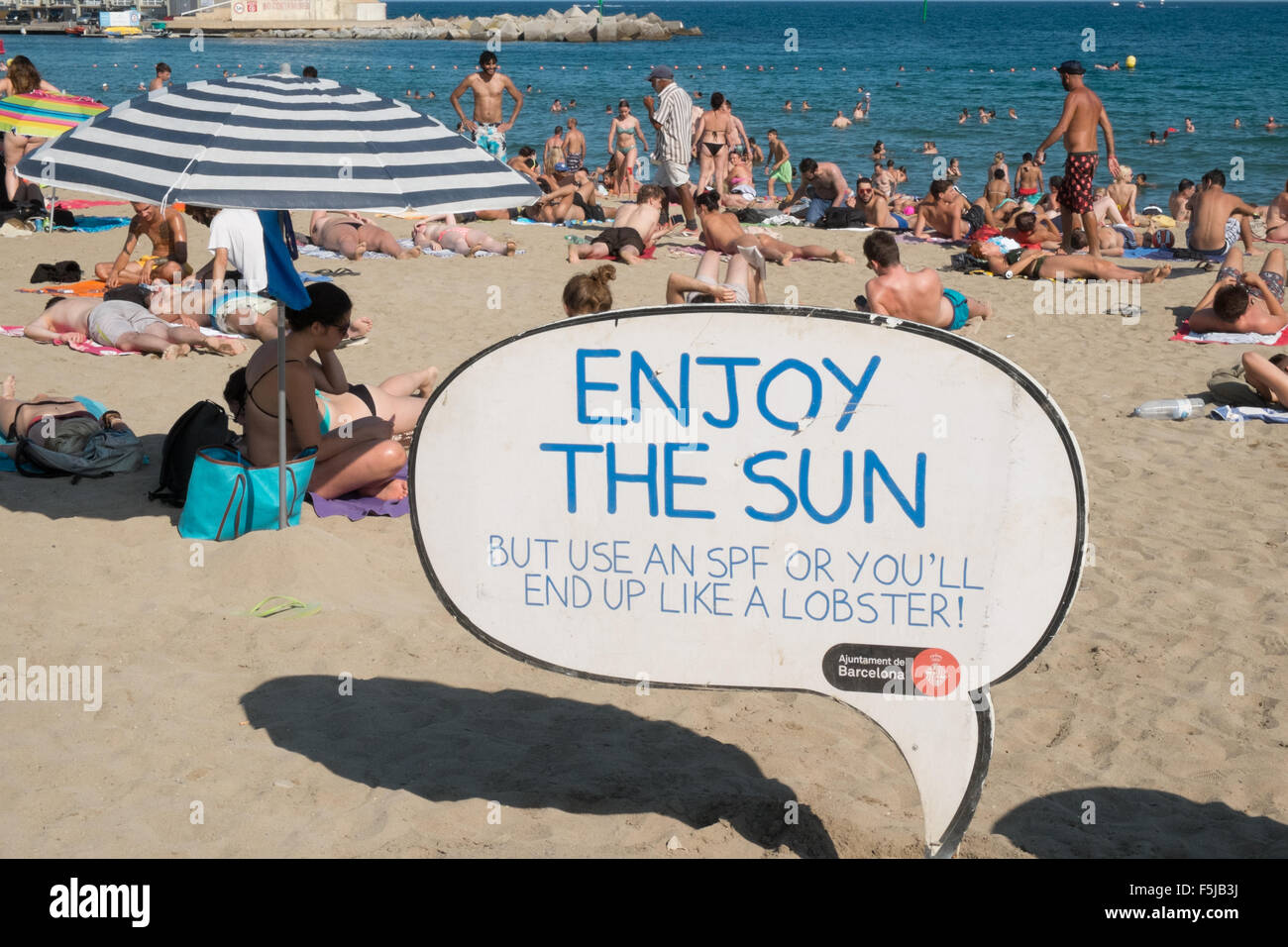 Warning of sunburn,using suncream,UV, dangers,not sleeping on beach at ...