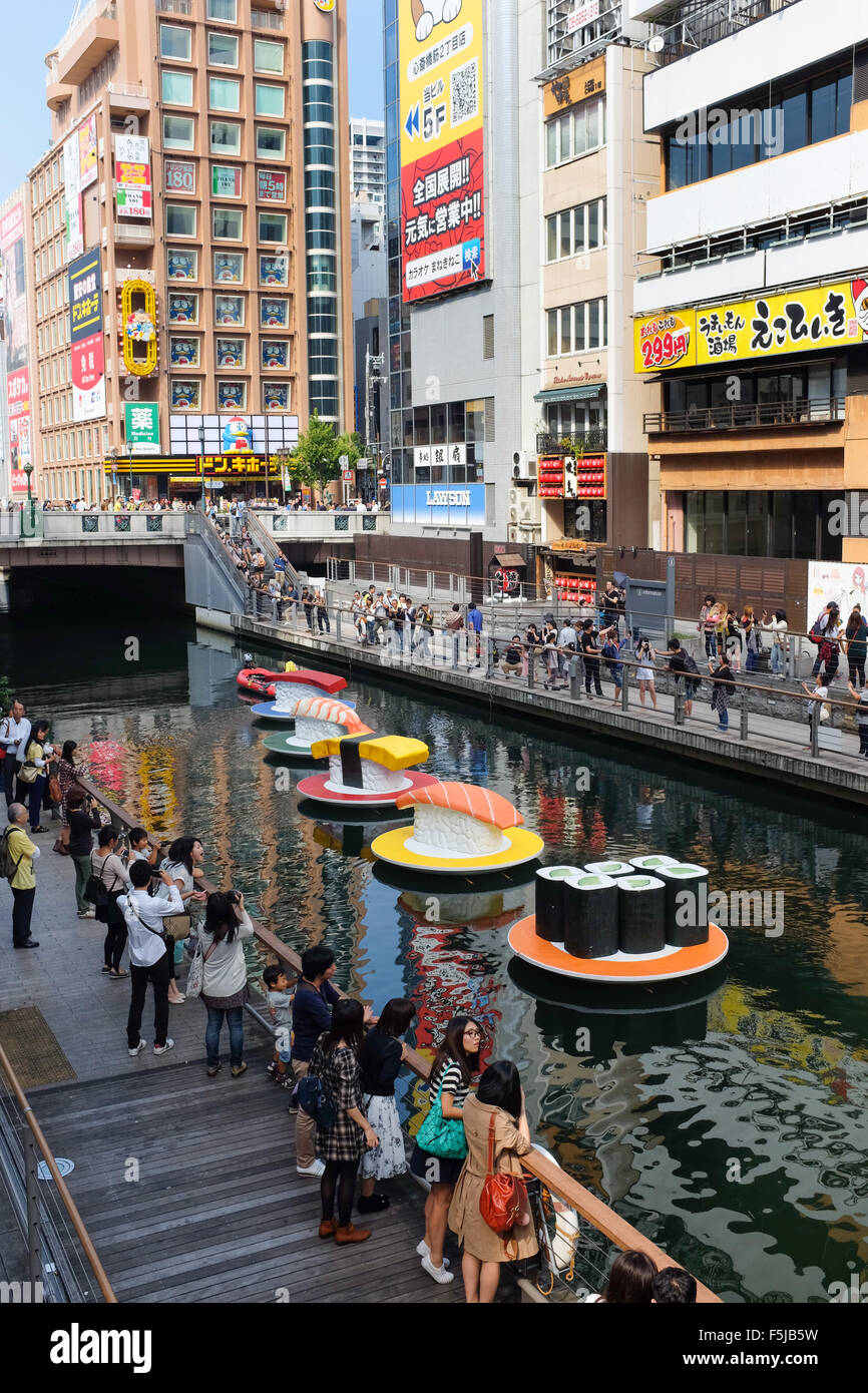 Giant imitation sushi floating along Namba's Dotonbori Canal in Osaka ...