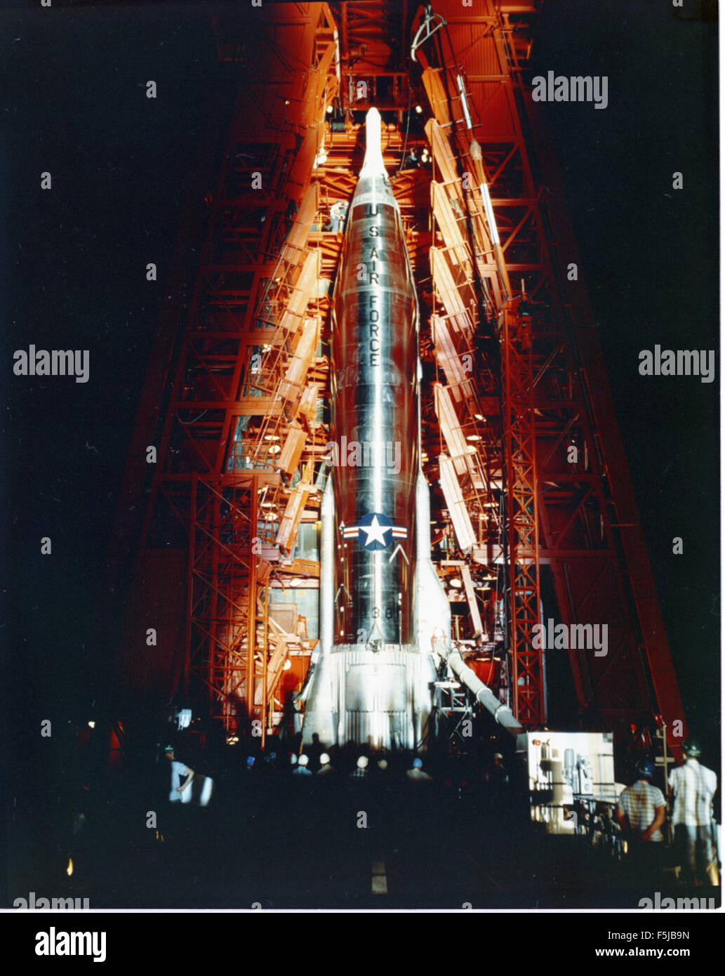 Atlas 138 rocket during a key moment in its launch sequence, positioned ...