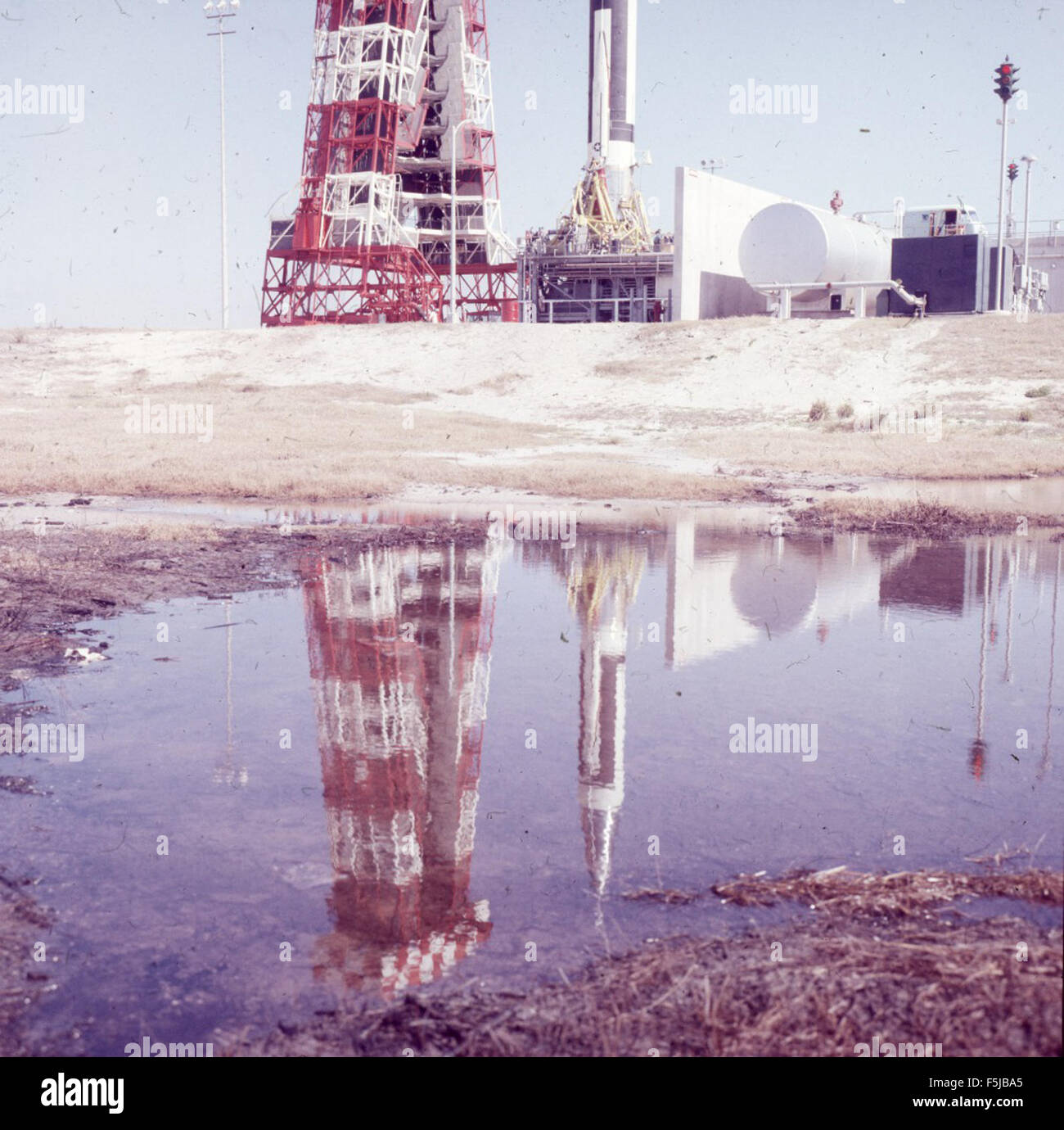 Detailed view of Atlas 13A missile on its launcher, with the tower ...