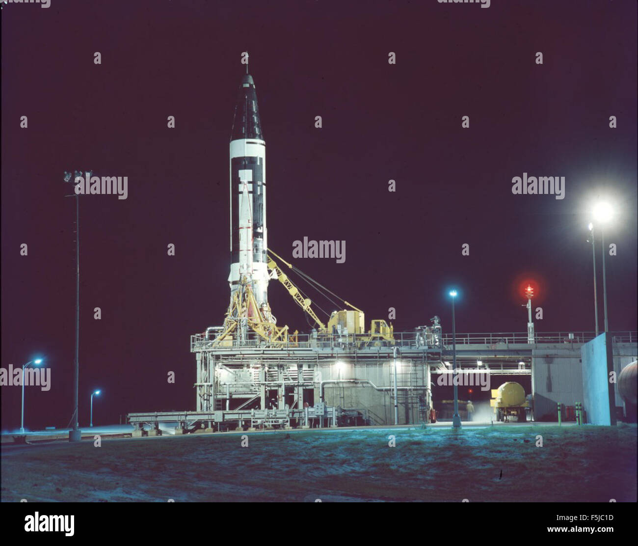 An image showing the erection of the Atlas 16A rocket, with the missile ...