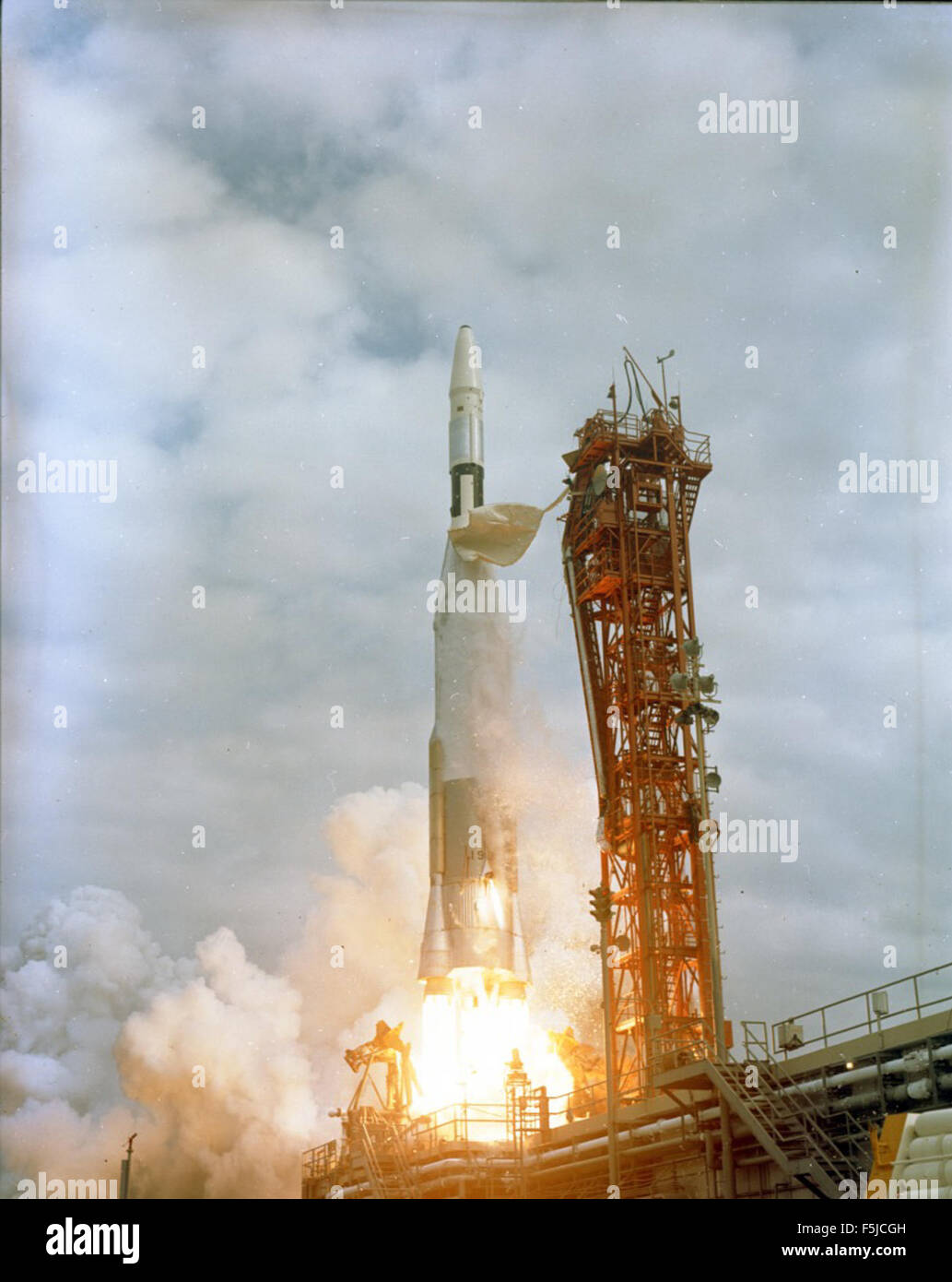 Atlas 199D rocket with Ranger 6 and Agena spacecraft during lift-off ...