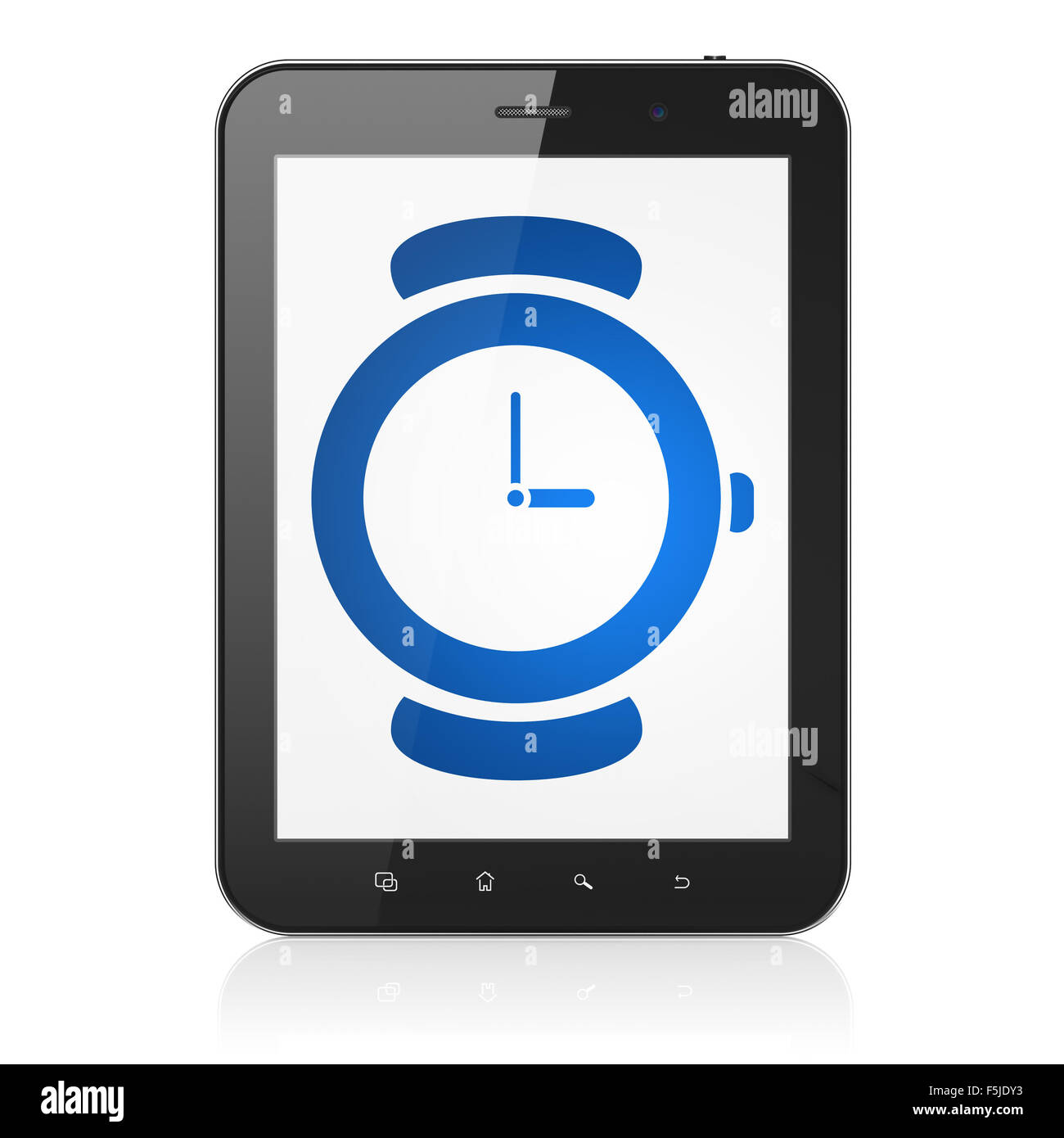 Time concept: Tablet Computer with Hand Watch on display Stock Photo ...