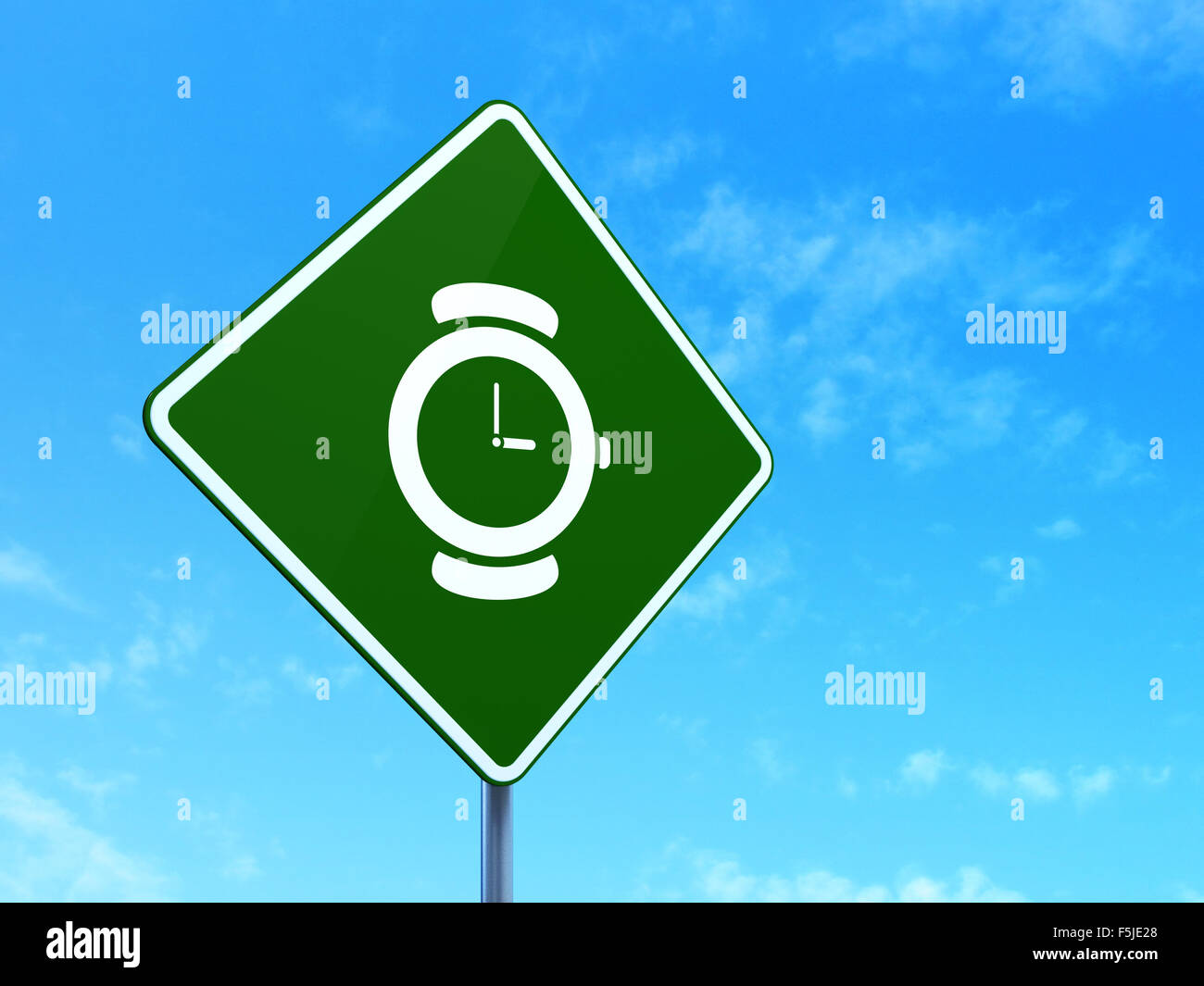 Timeline concept: Hand Watch on road sign background Stock Photo - Alamy