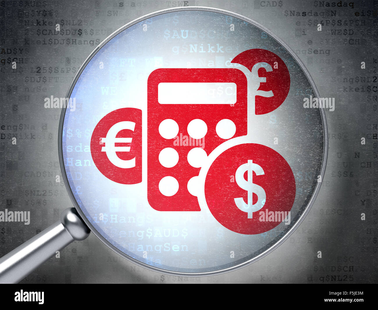 Advertising concept: Calculator with optical glass on digital ...