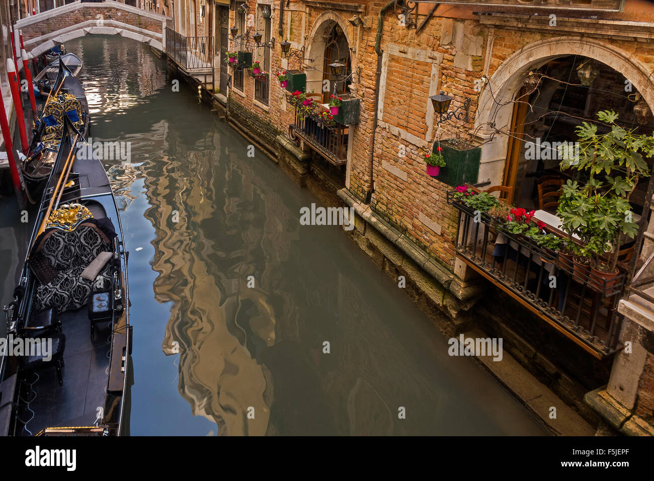 Flowers and Moored Gondolas Venice Italy Stock Photo - Alamy