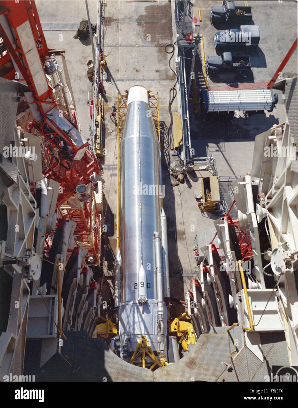 This image shows the erection of the Atlas 29D-Midas missile system, as ...