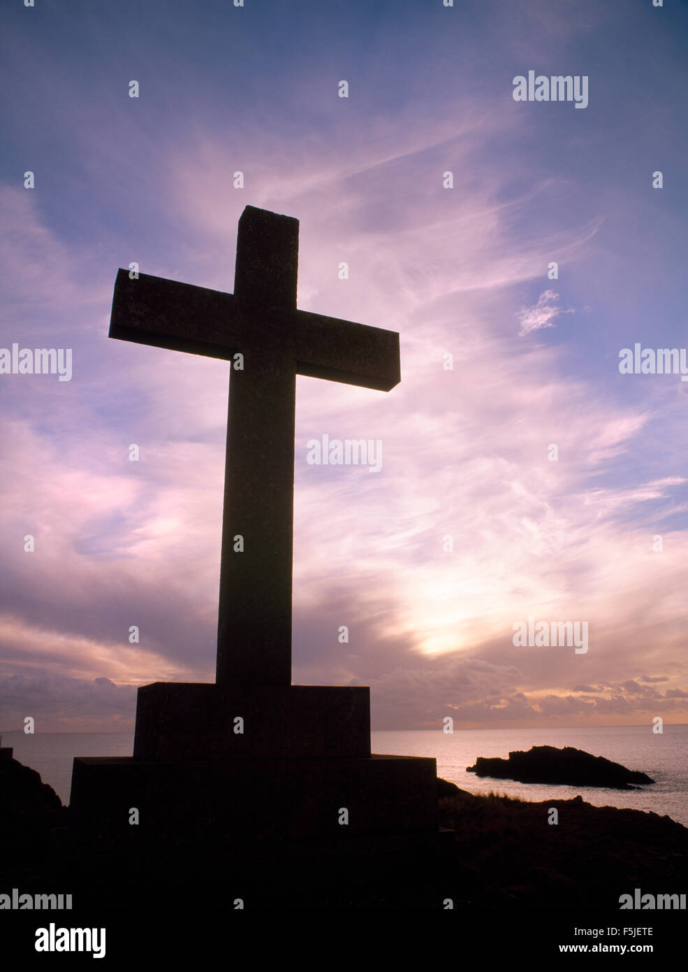 Modern cross marking the site of St Dwynwen's hermitage on Llanddwyn ...