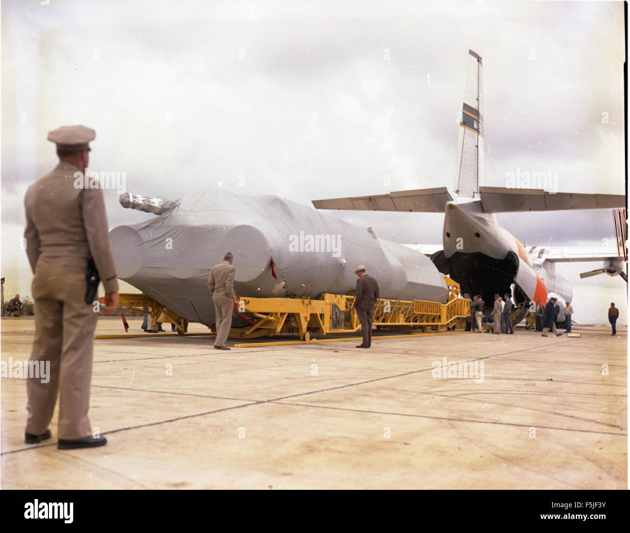 This image features a detailed view of the Atlas 35D missile during air ...