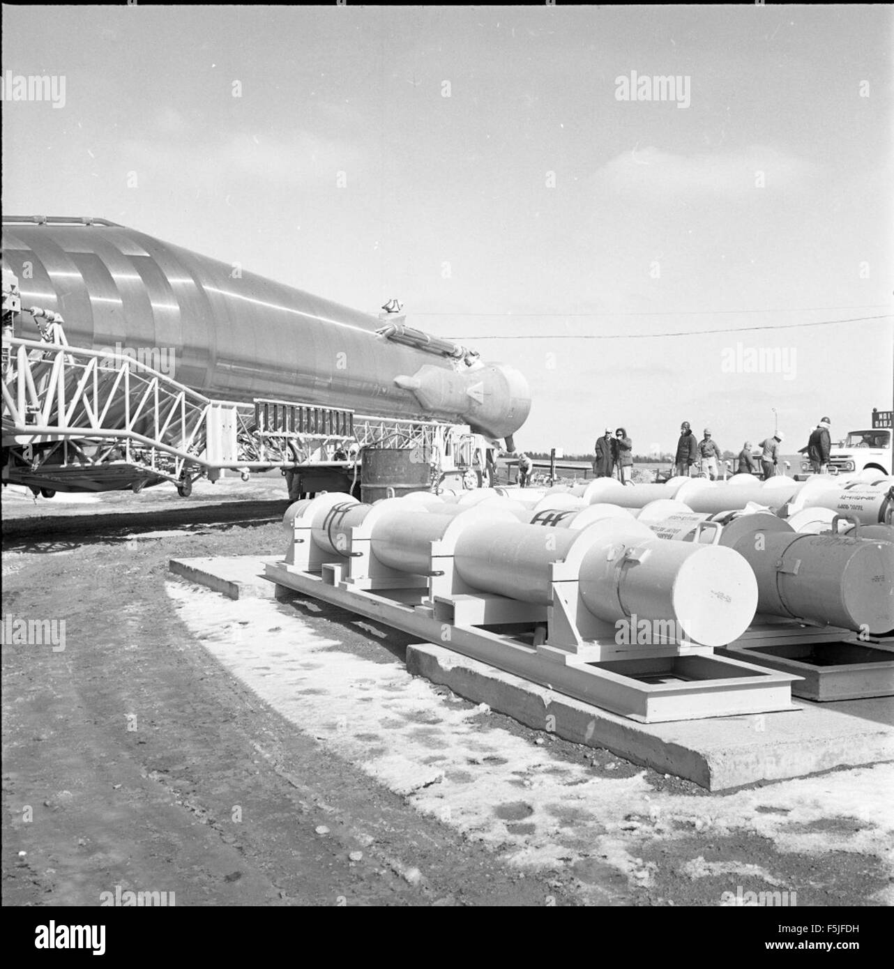 The Atlas Transport 550-8 is seen moving an Atlas missile at Schilling ...