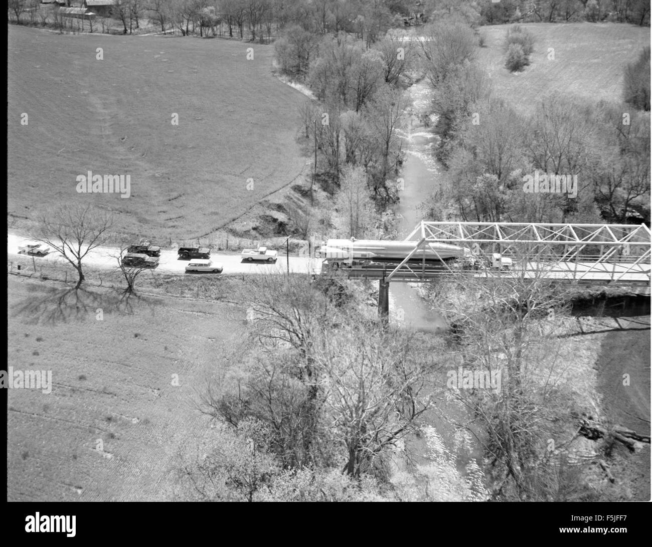This image shows the transport of an Atlas rocket, capturing the ...