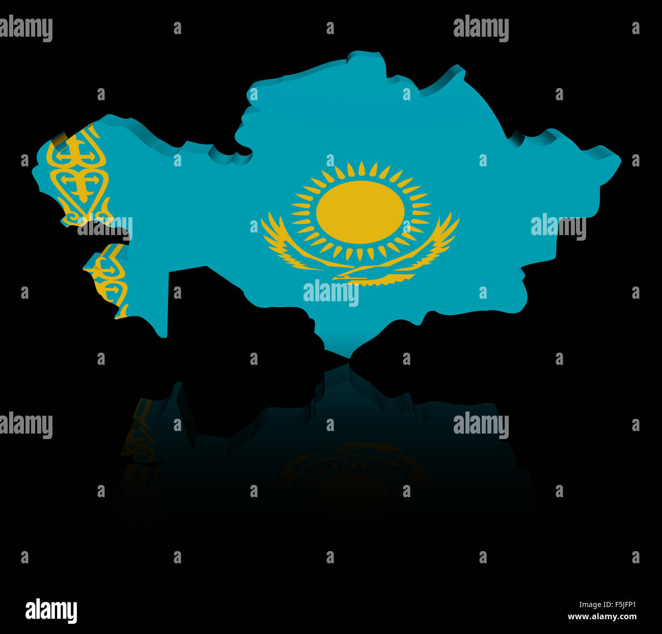 Kazakhstan map flag with reflection illustration Stock Photo - Alamy