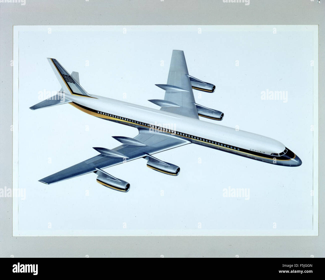 An artistic model rendering of the Convair 990, showcasing the design ...