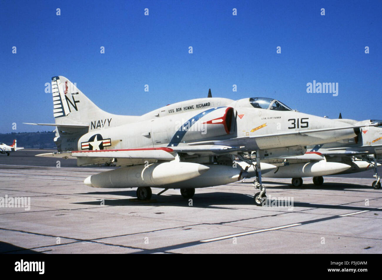 The Douglas A-4F Skyhawk, 154213, from VA-22 aboard the USS Bon Homme Richard, is seen in this ...