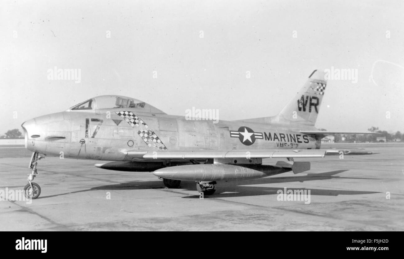 This image captures an FJ aircraft, which was a carrier-based fighter ...