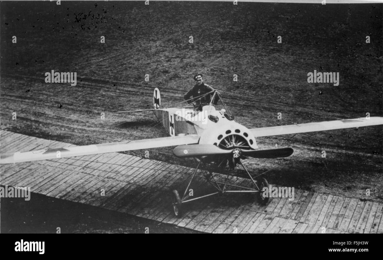 The Fokker E IV, a German World War I monoplane fighter, is shown in a ...