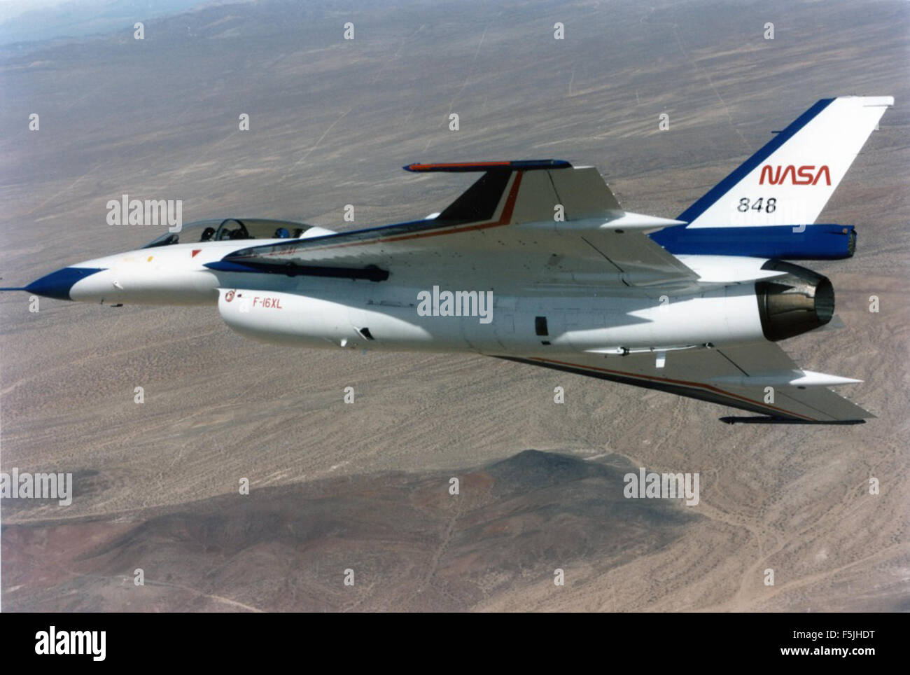 A photograph of the General Dynamics F-16XL, an experimental aircraft developed by NASA. This ...