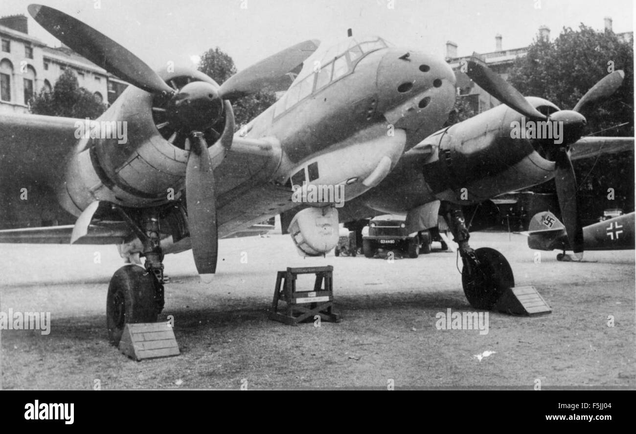 This image depicts a Junkers Ju 88R-2 aircraft with its antenna removed ...