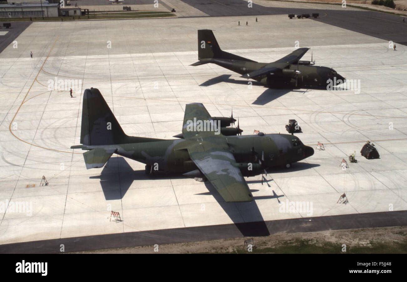 Photograph of a Lockheed C-130E and a Transall C-160 aircraft on the ...