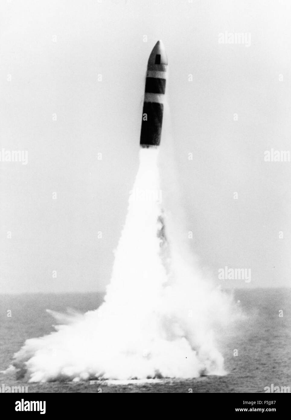 The launch of a Lockheed Poseidon C3 missile from the USS James Madison ...
