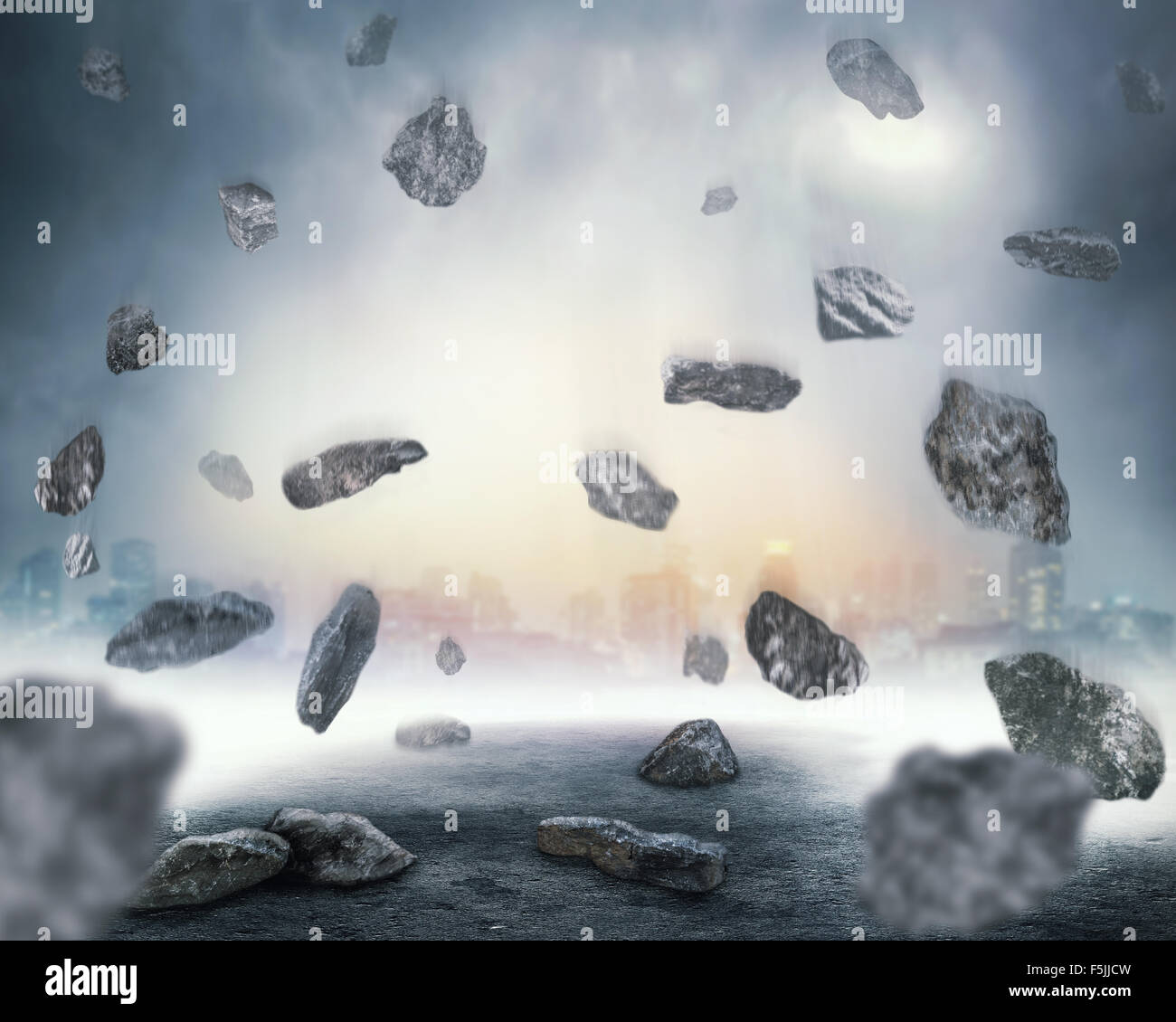 Rocks falling in chaos over abstract background Stock Photo - Alamy