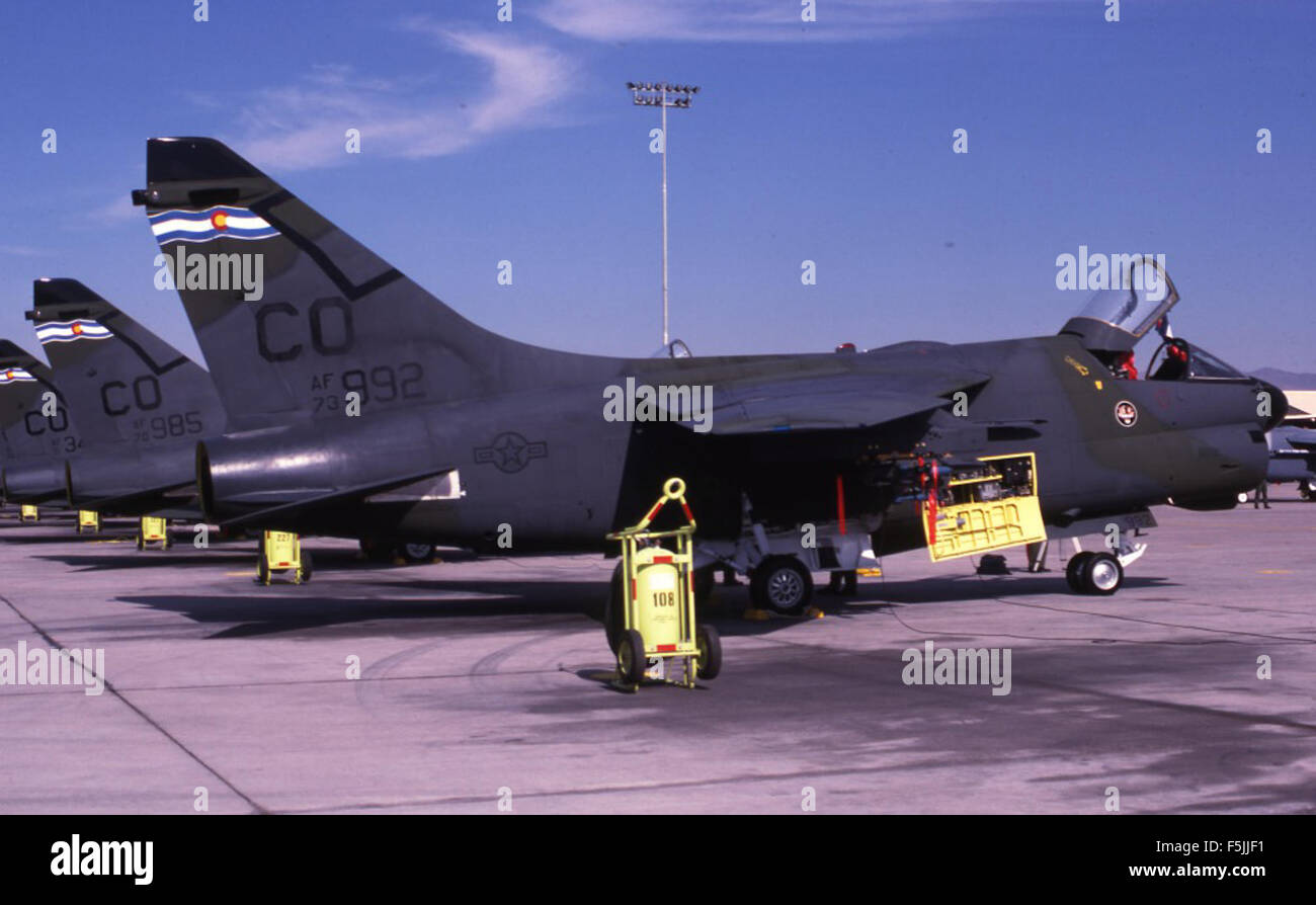 The LTV A-7D, tail number 73-992, is pictured on October 7, 1987, at ...