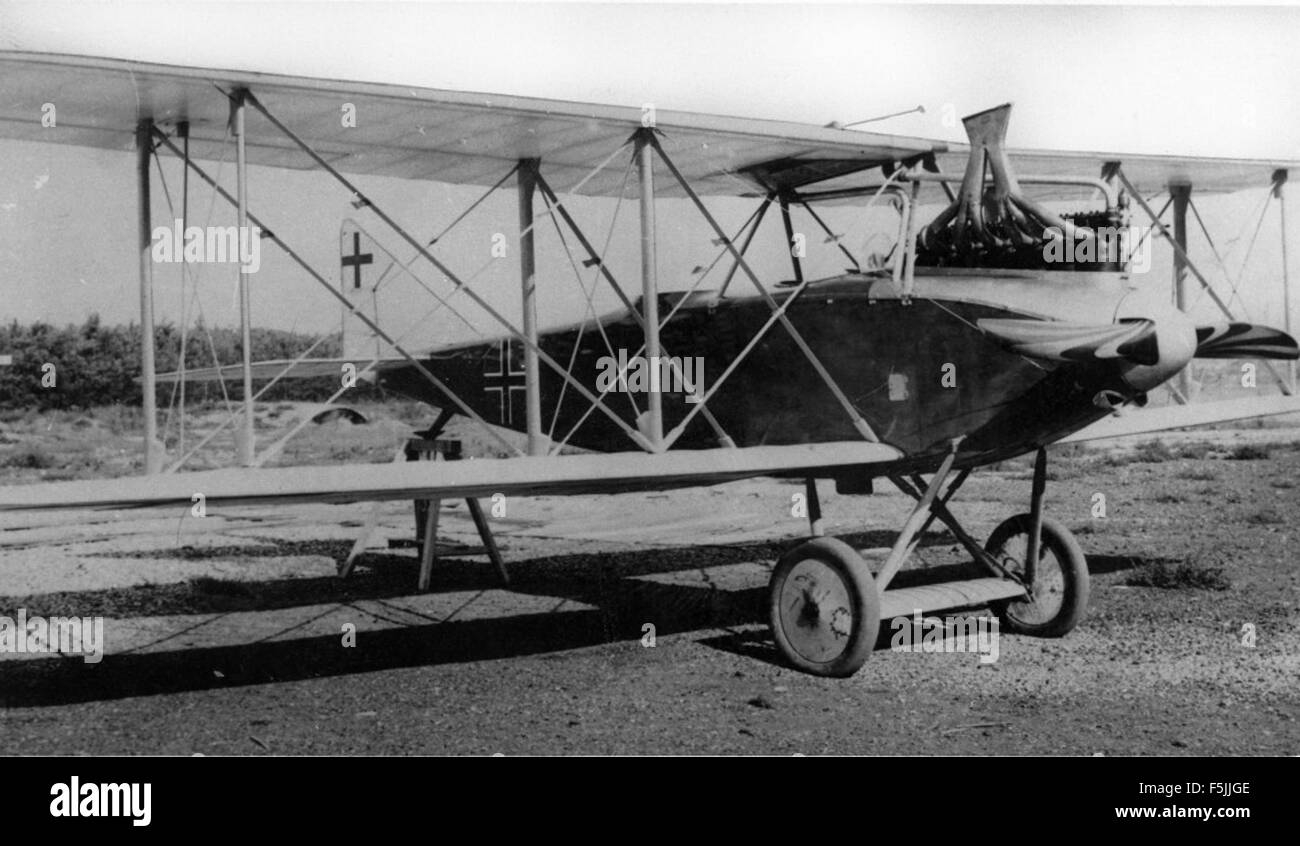 This historical photograph shows the Ago C VIII, a German biplane ...