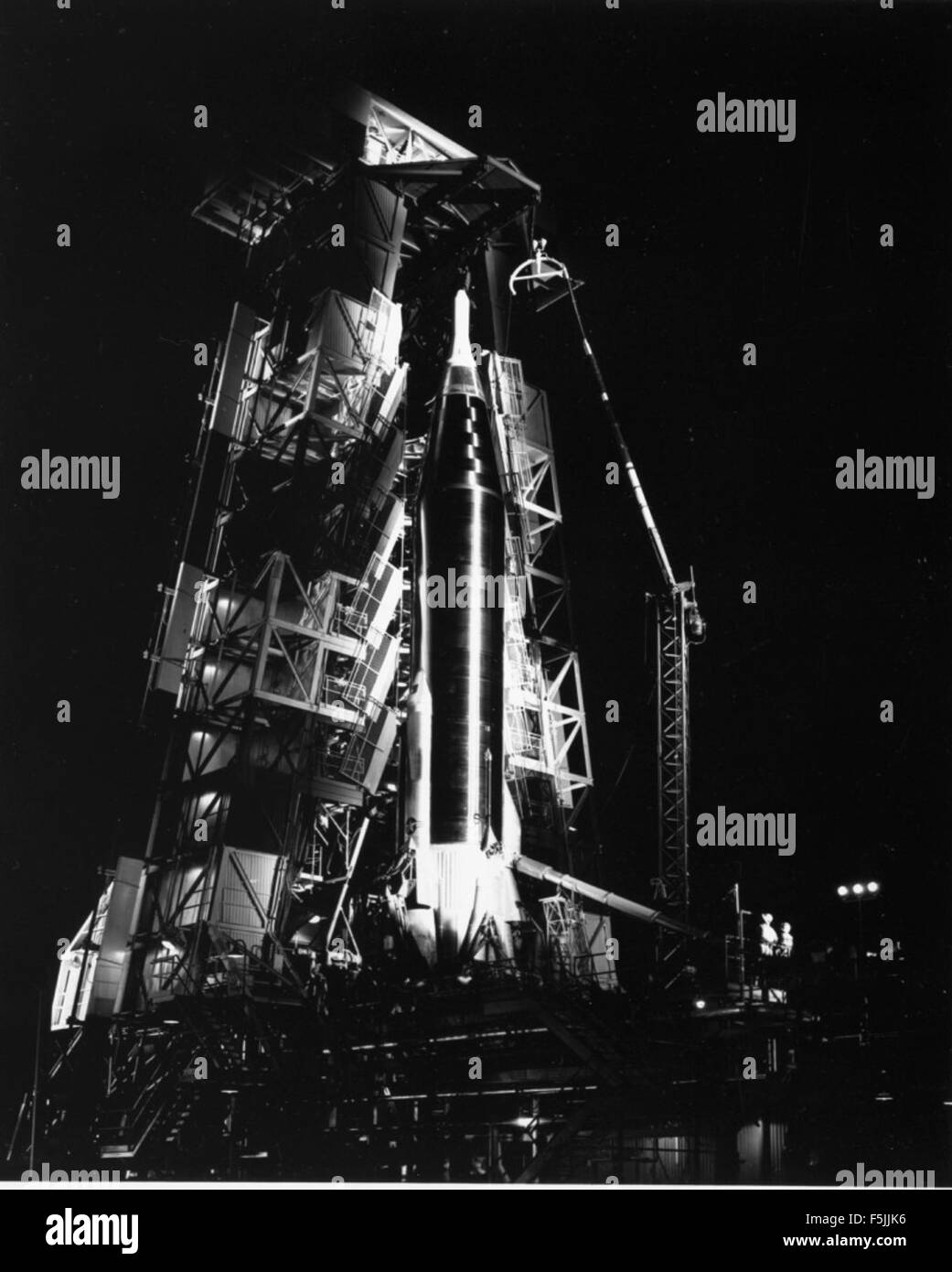 The Atlas 60D missile is positioned on Pad 11 for its prelaunch on July ...