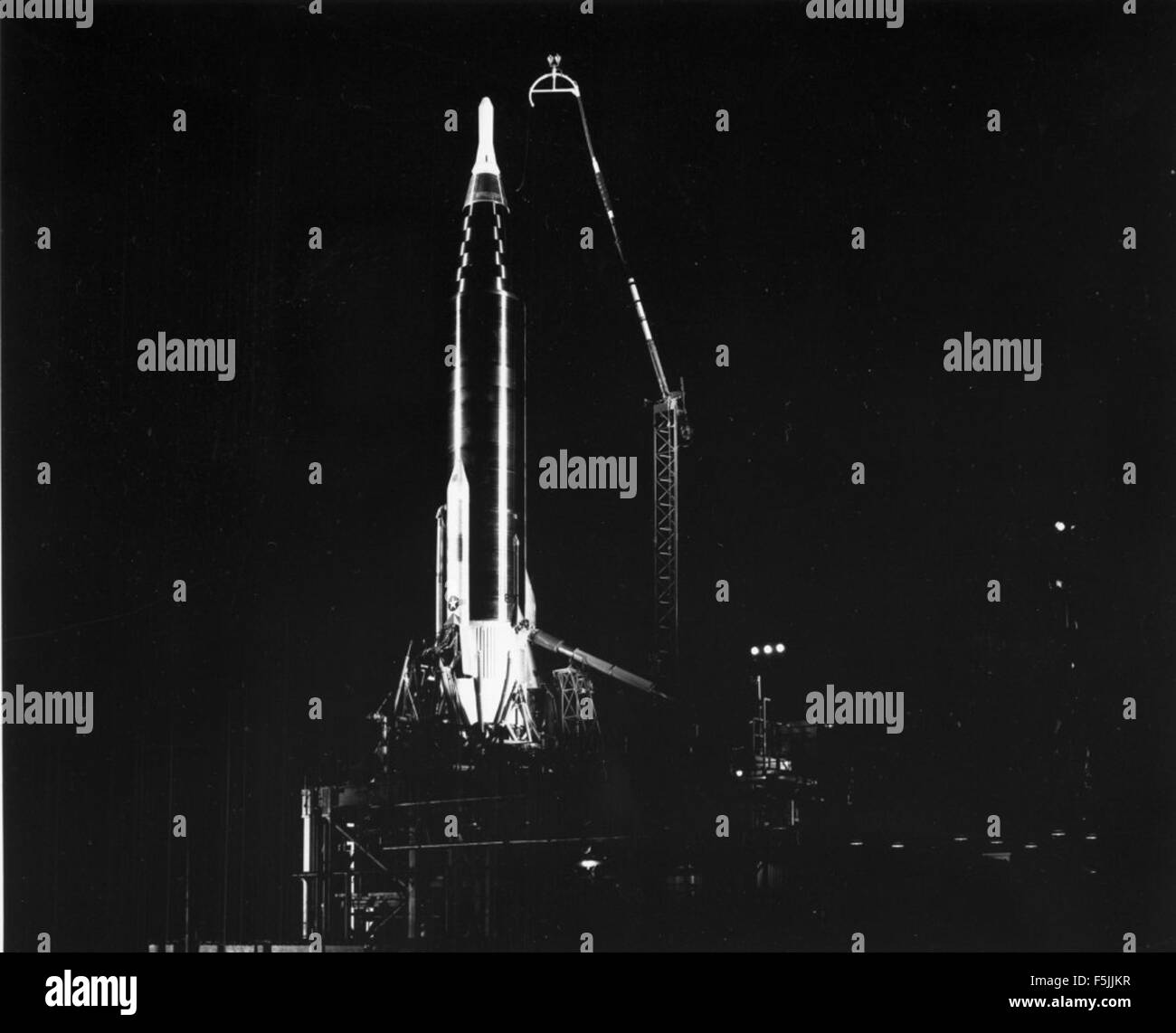The Atlas 60D missile is shown at Pad 11 before launch on July 1, 1960 ...