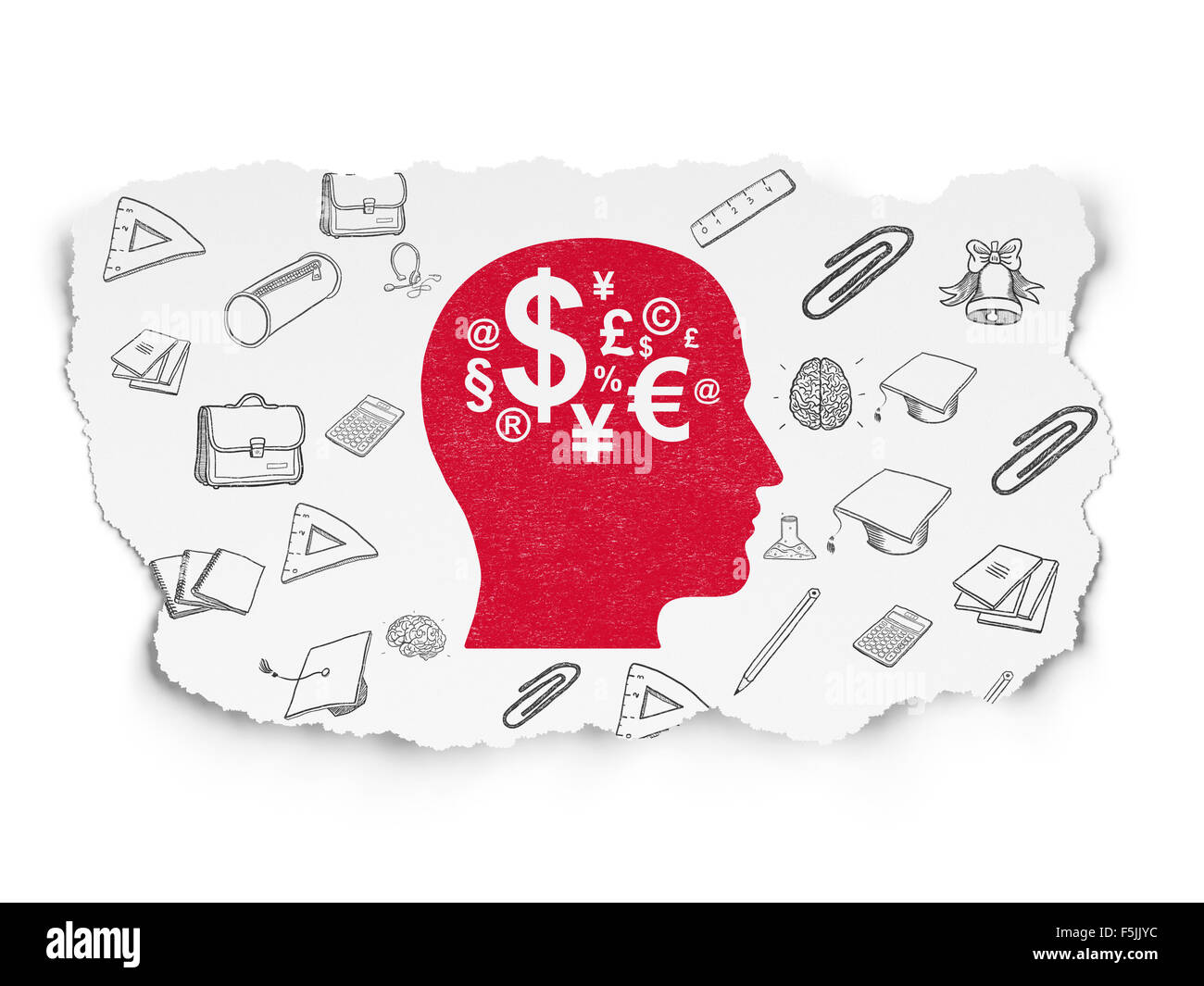 Learning concept: Head With Finance Symbol on Torn Paper background ...