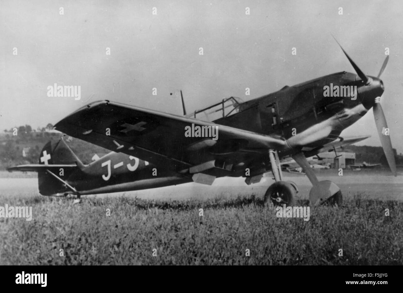 A print of the Messerschmitt Bf 109E-3, a German World War II fighter aircraft used by the Swiss ...
