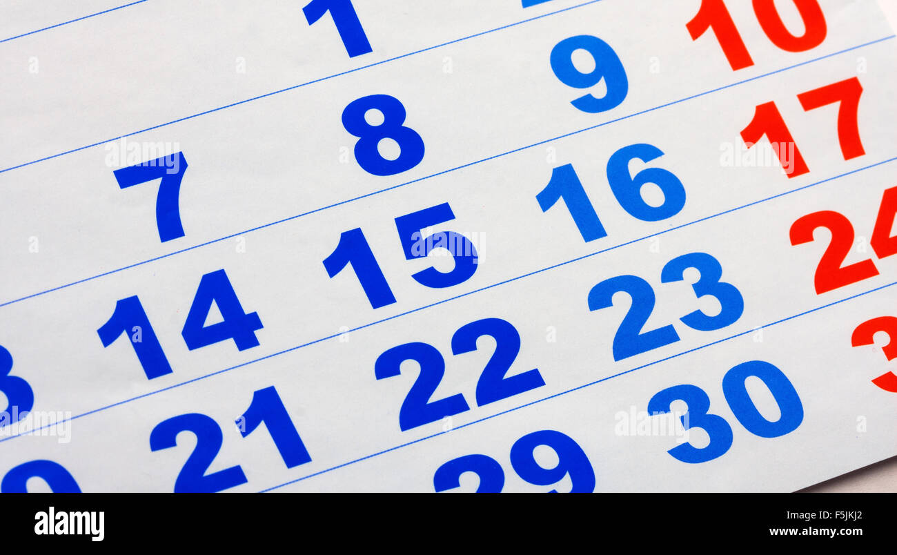 Close-up of calendar page with numbers Stock Photo - Alamy