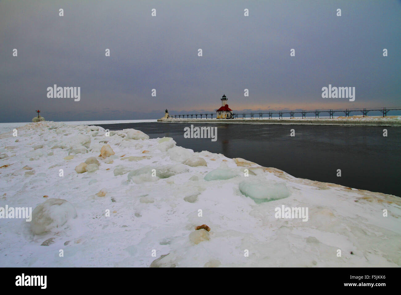 Snow and ice along the Lake Michigan shoreline at the St. Joseph North ...