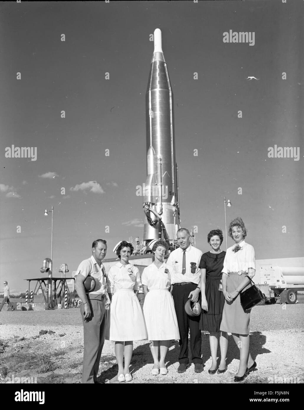 Photograph depicting workers involved with the Atlas rocket program ...