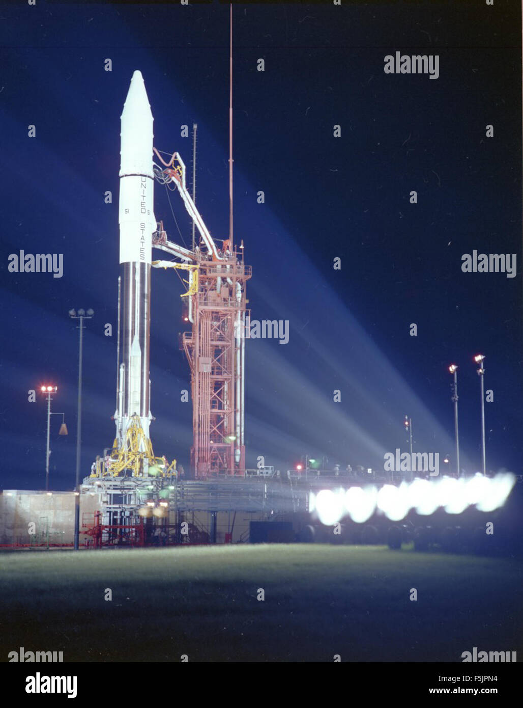A detailed prelaunch view of Atlas Centaur 51 (AC 51), a NASA rocket ...