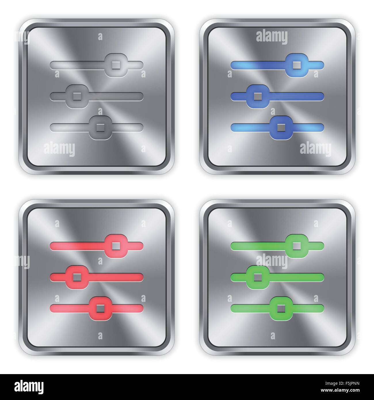 Color horizontal adjustment icons engraved in glossy steel push buttons ...