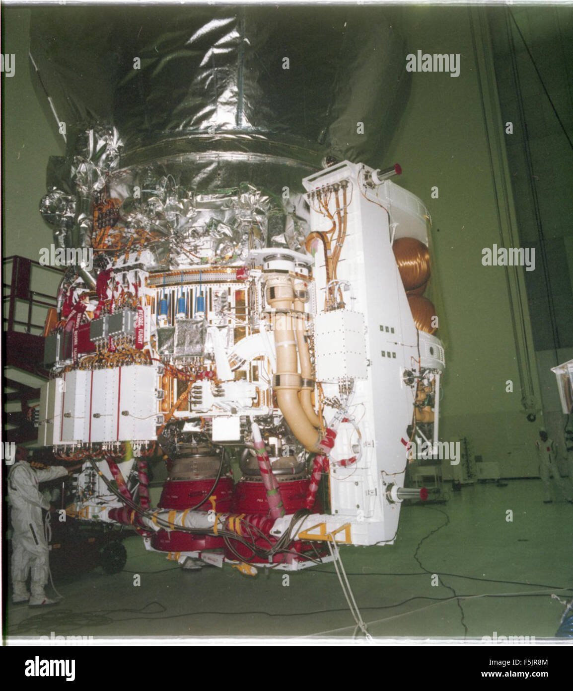 This image shows the removal of the Centaur rocket from its transporter ...