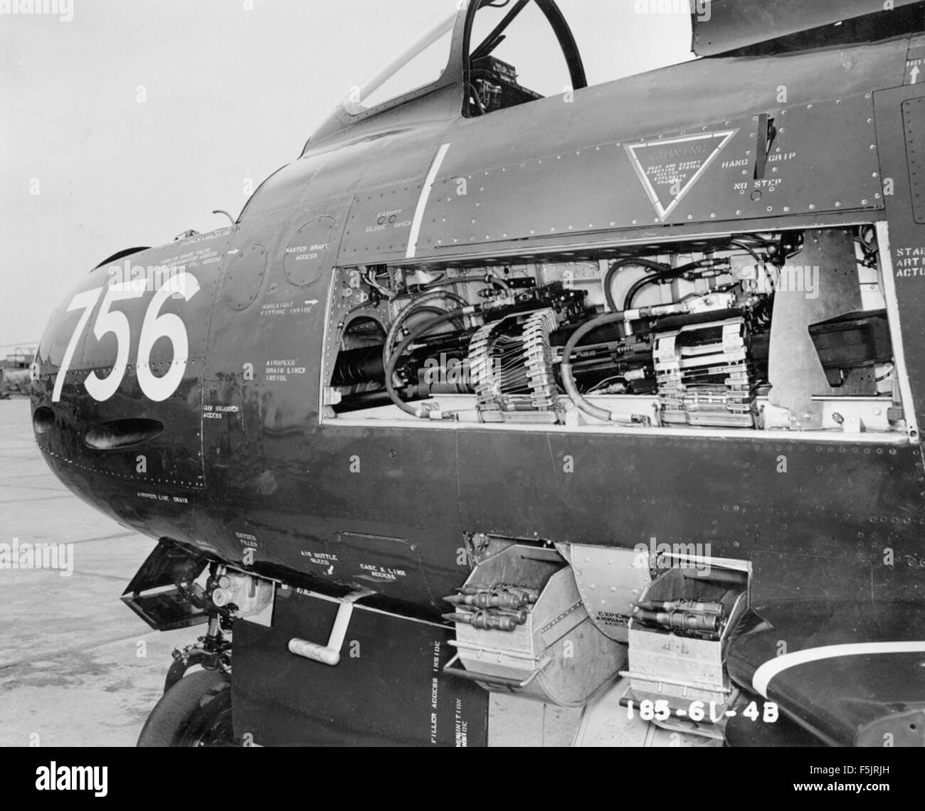 The North American Fury FJ-2B fighter jet is shown with a gun ...