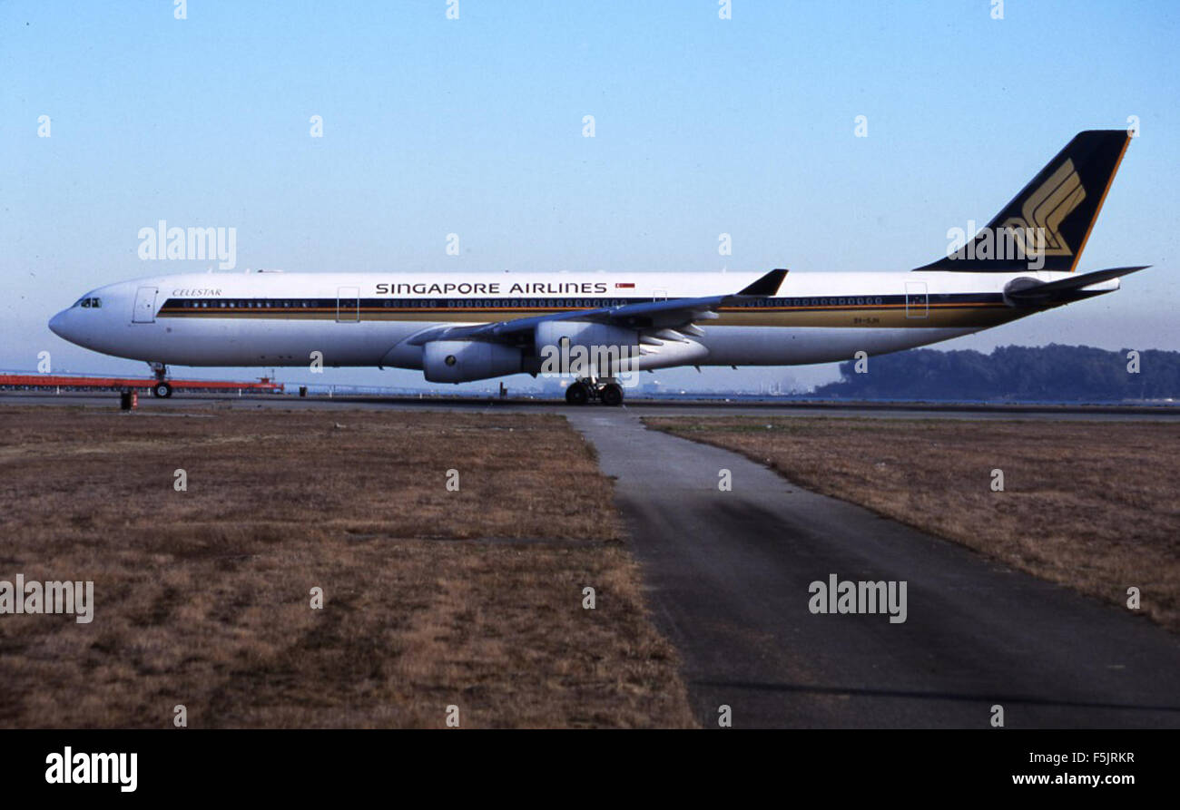 The Airbus A340-313X, registration 9V-SJH, was photographed at San ...