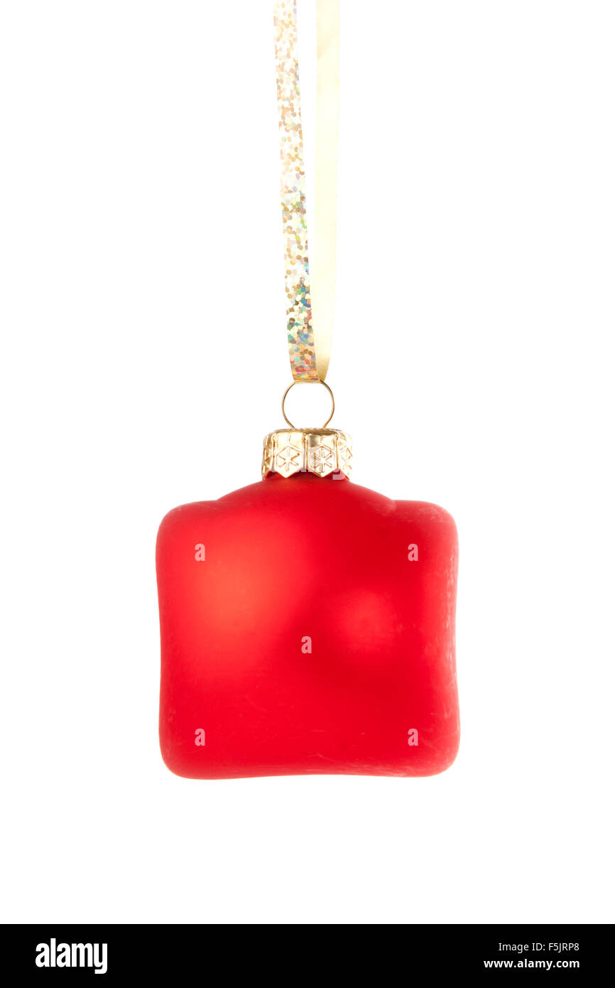 Hanging square Christmas red bauble isolated on white Stock Photo - Alamy