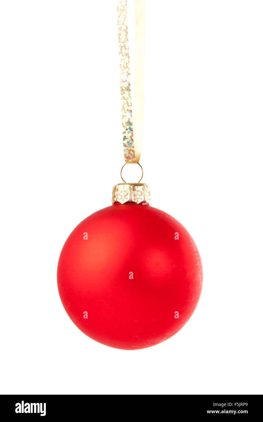 Hanging Christmas red bauble isolated on white Stock Photo - Alamy
