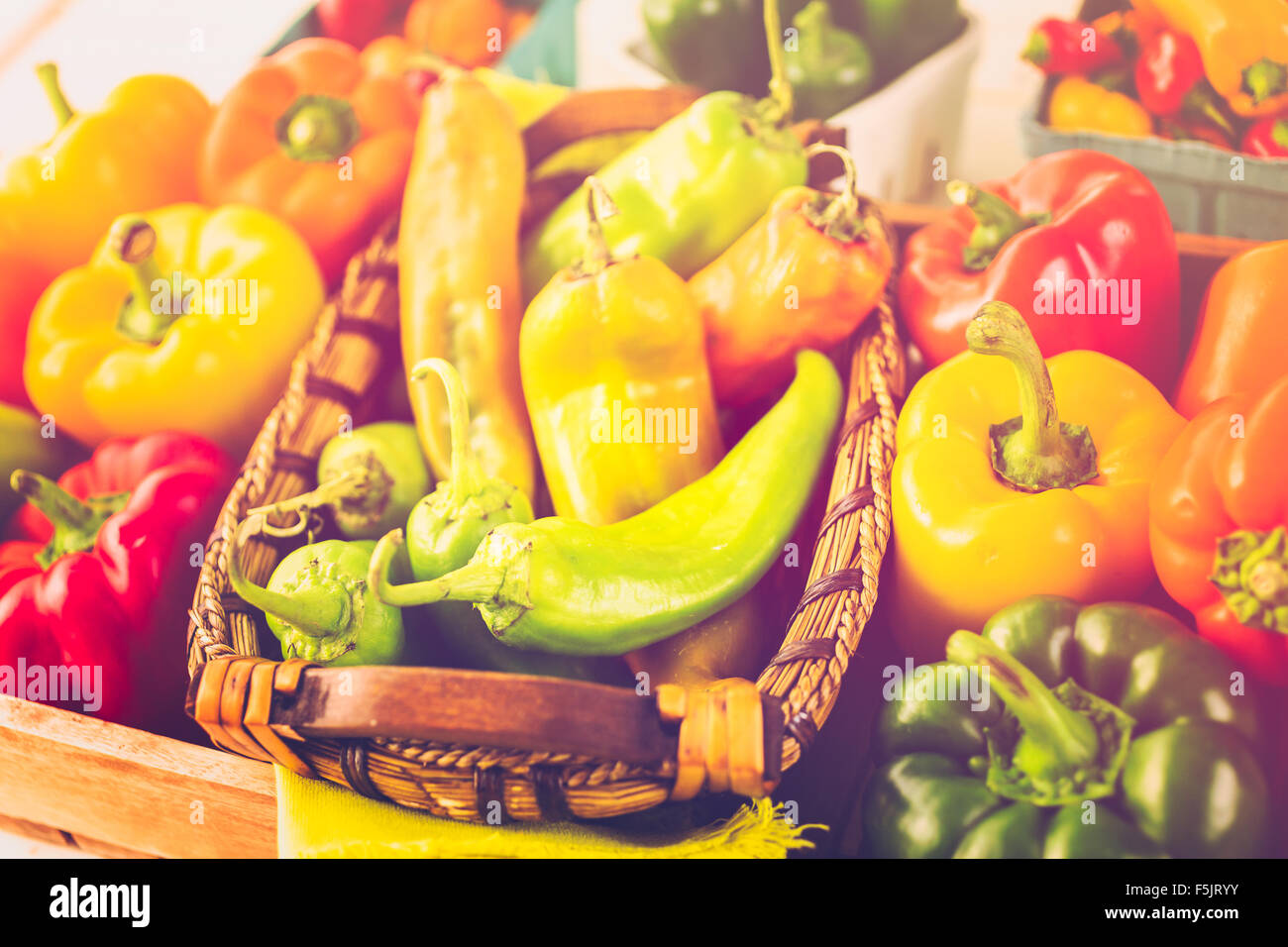 Variety of fresh organic peppers on the table Stock Photo - Alamy