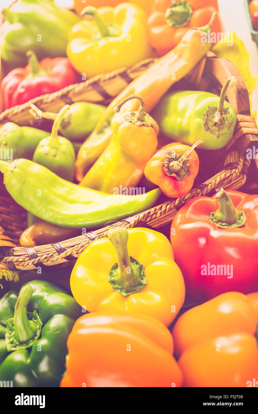 Variety of fresh organic peppers on the table Stock Photo - Alamy