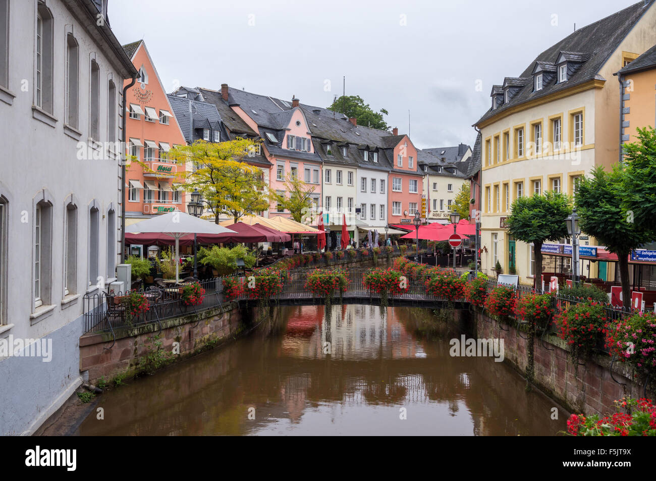 Leukbach waterfall, wasserfall, Altstadt, old town, Saarburg, Rheinland ...