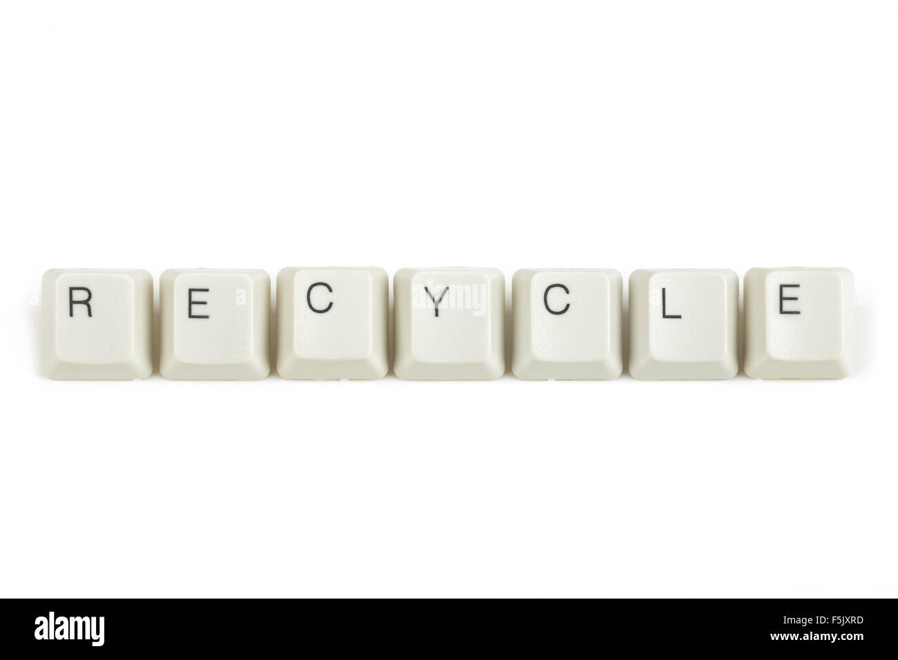 recycle text from scattered keyboard keys isolated on white background ...